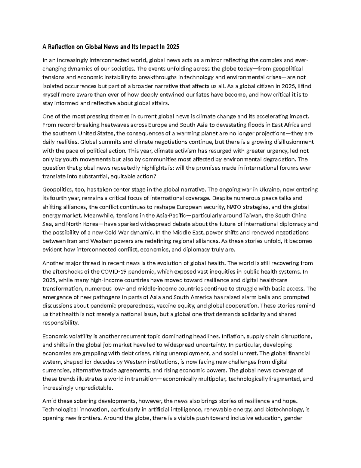 Reflection on Global News & Its Impact in 2025: A Critical Analysis ...