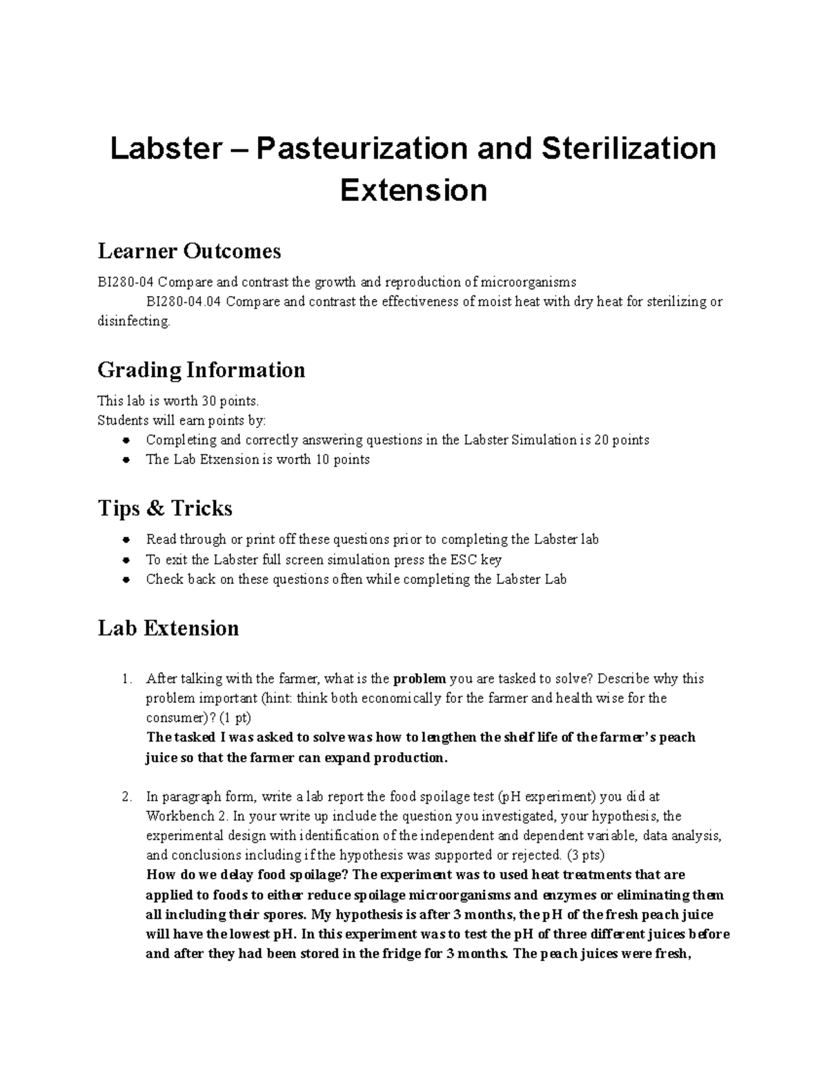 Labster BI280-04: Pasteurization & Sterilization Lab Extension Guide ...