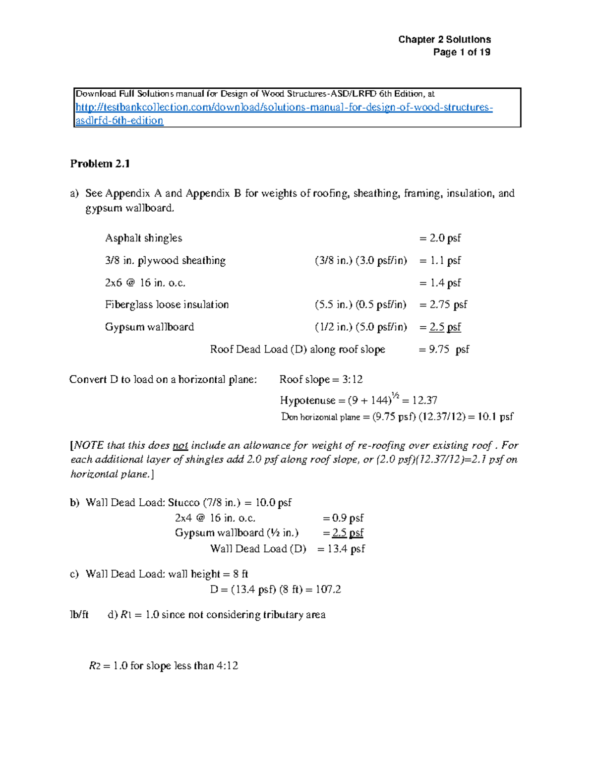 Ch2 - Solutions Manual for Design of Wood Structures (ASD/LRFD) - Studocu