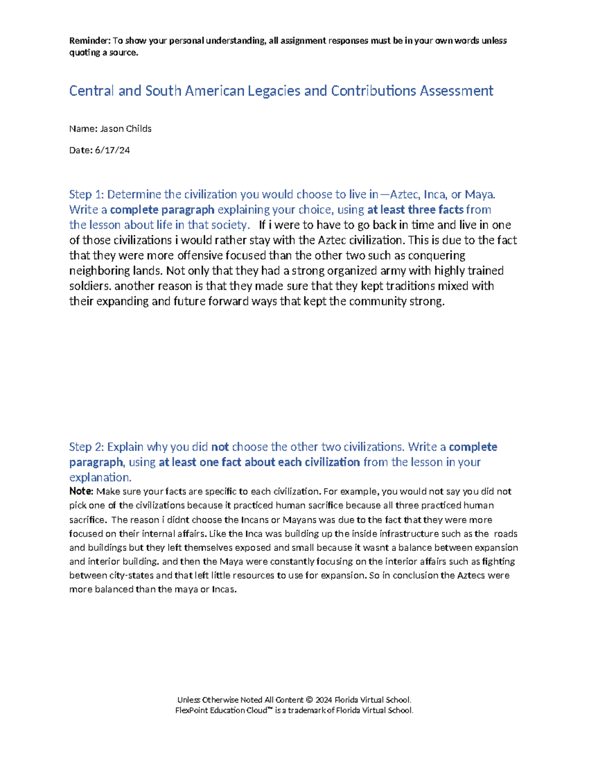 3.04 Assessment: Analyzing Aztec, Inca, and Maya Civilizations - Studocu