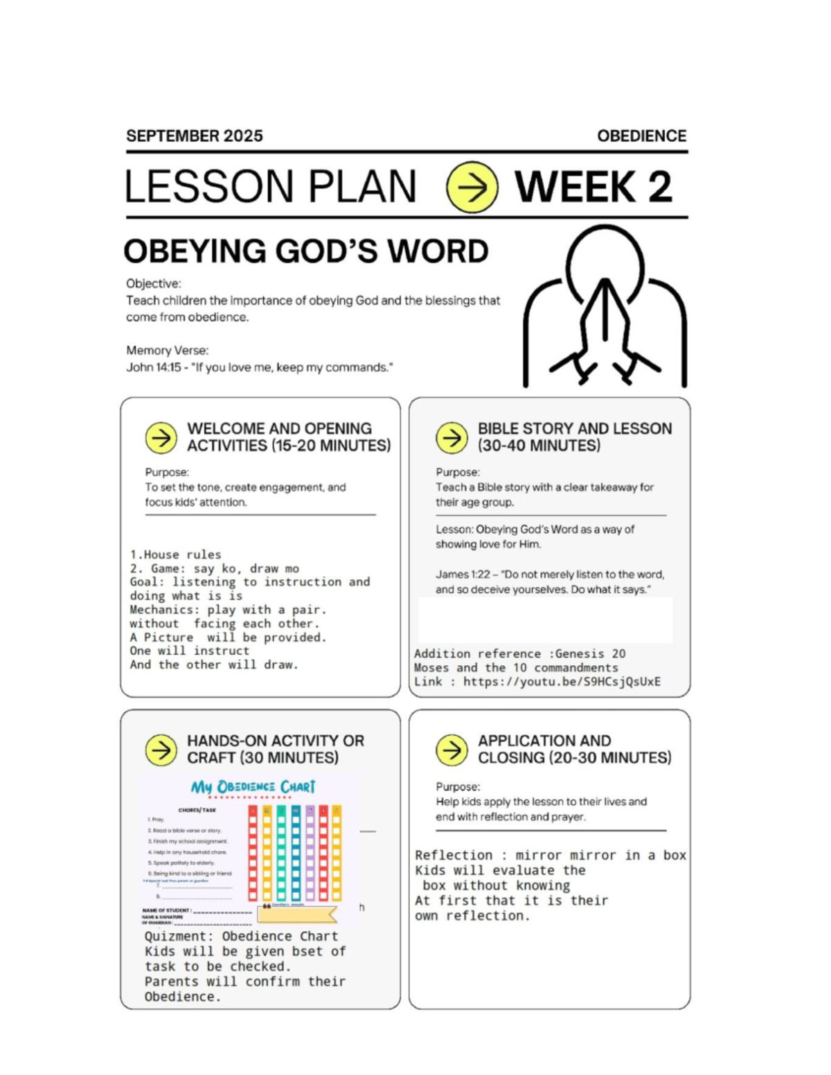 SEPT 2025 OBEDIENCE LESSON PLAN WEEK 2: OBEYING GOD - Studocu