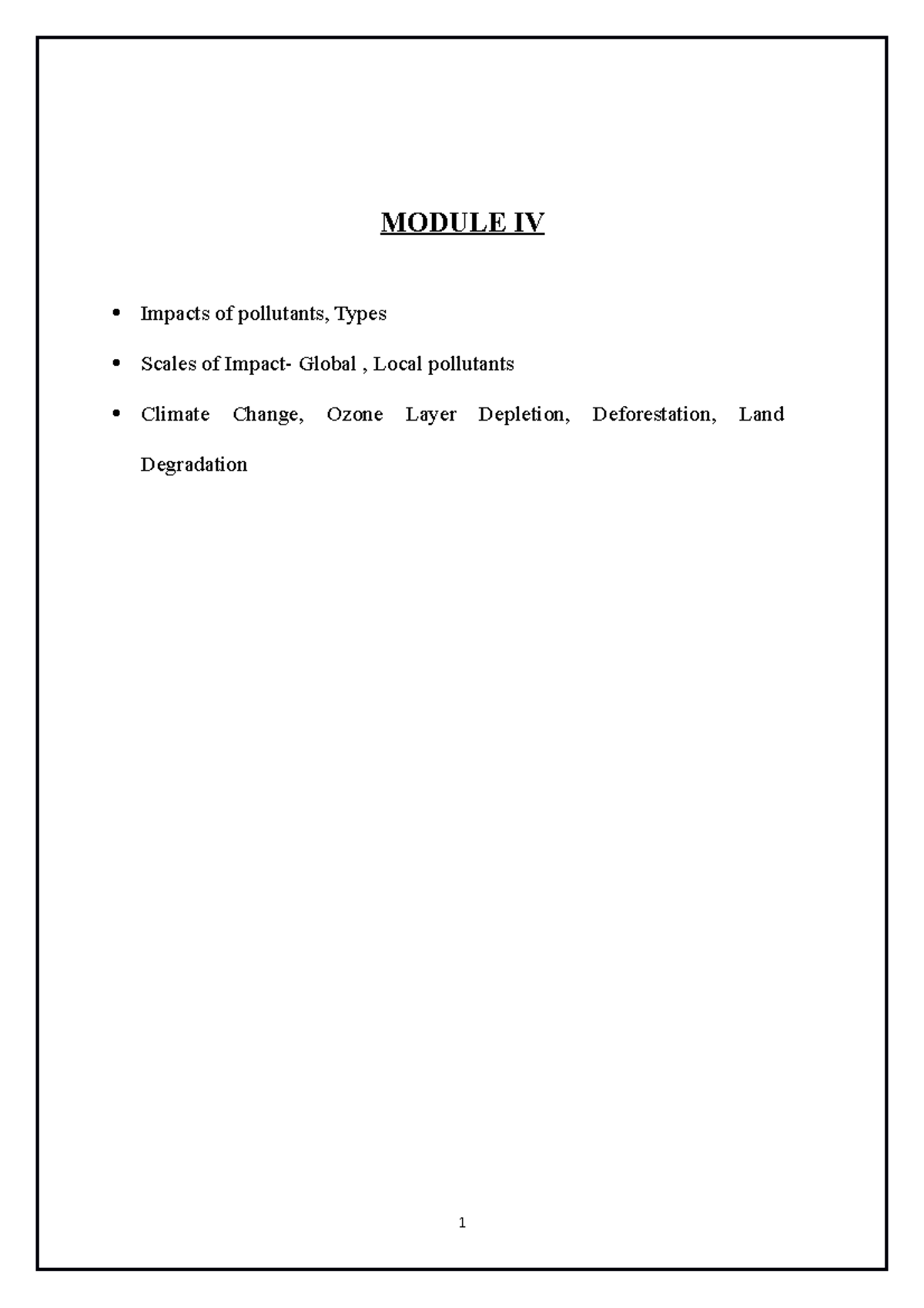 EIA Module 4 - Lecture notes - MODULE IV Impacts of pollutants, Types ...