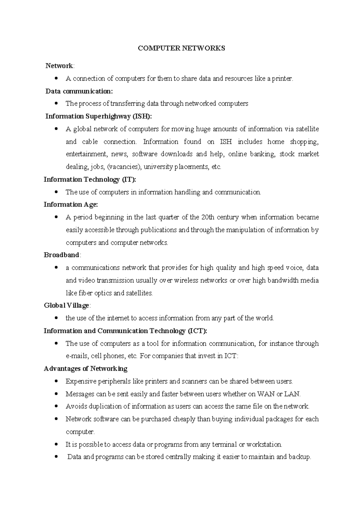 COMP 101: Overview of Computer Networks and Their Types - Studocu
