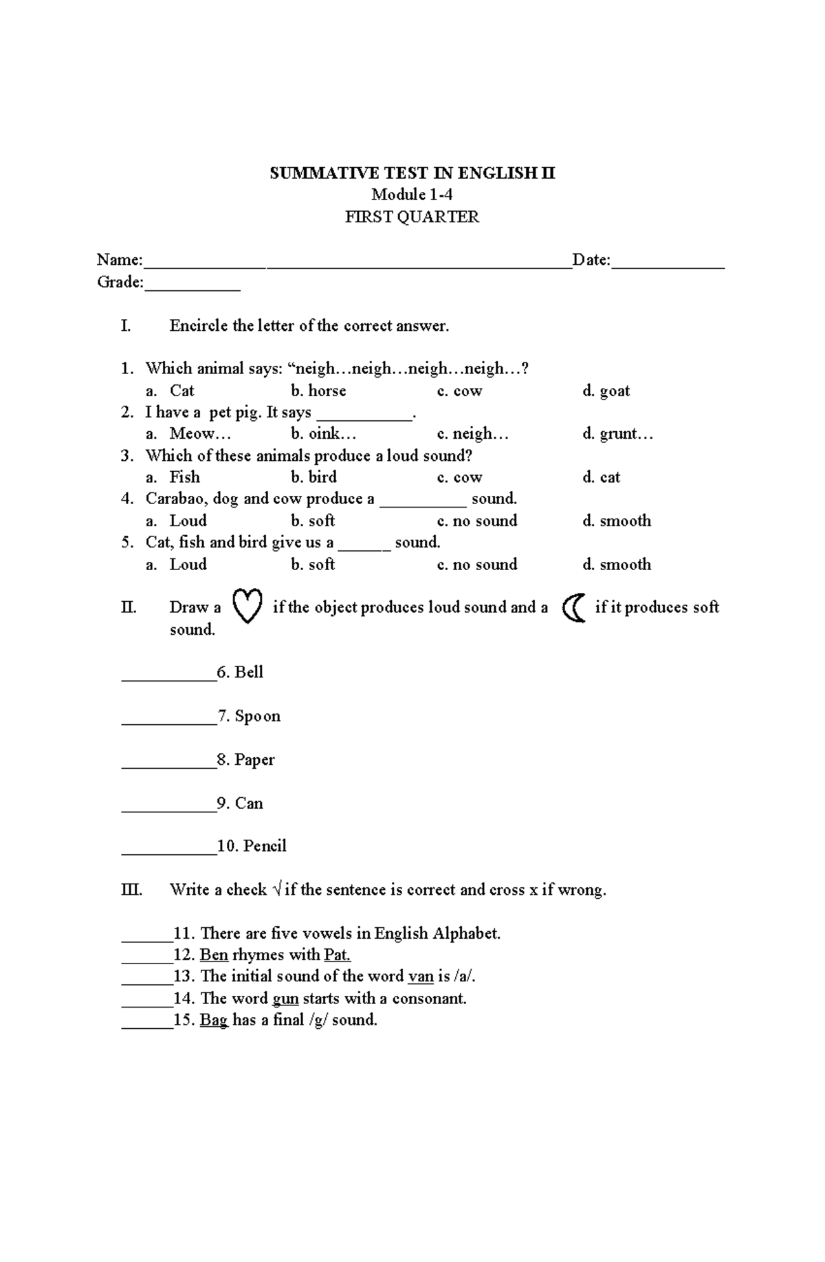 Summative TEST IN English II - SUMMATIVE TEST IN ENGLISH II Module 1 ...