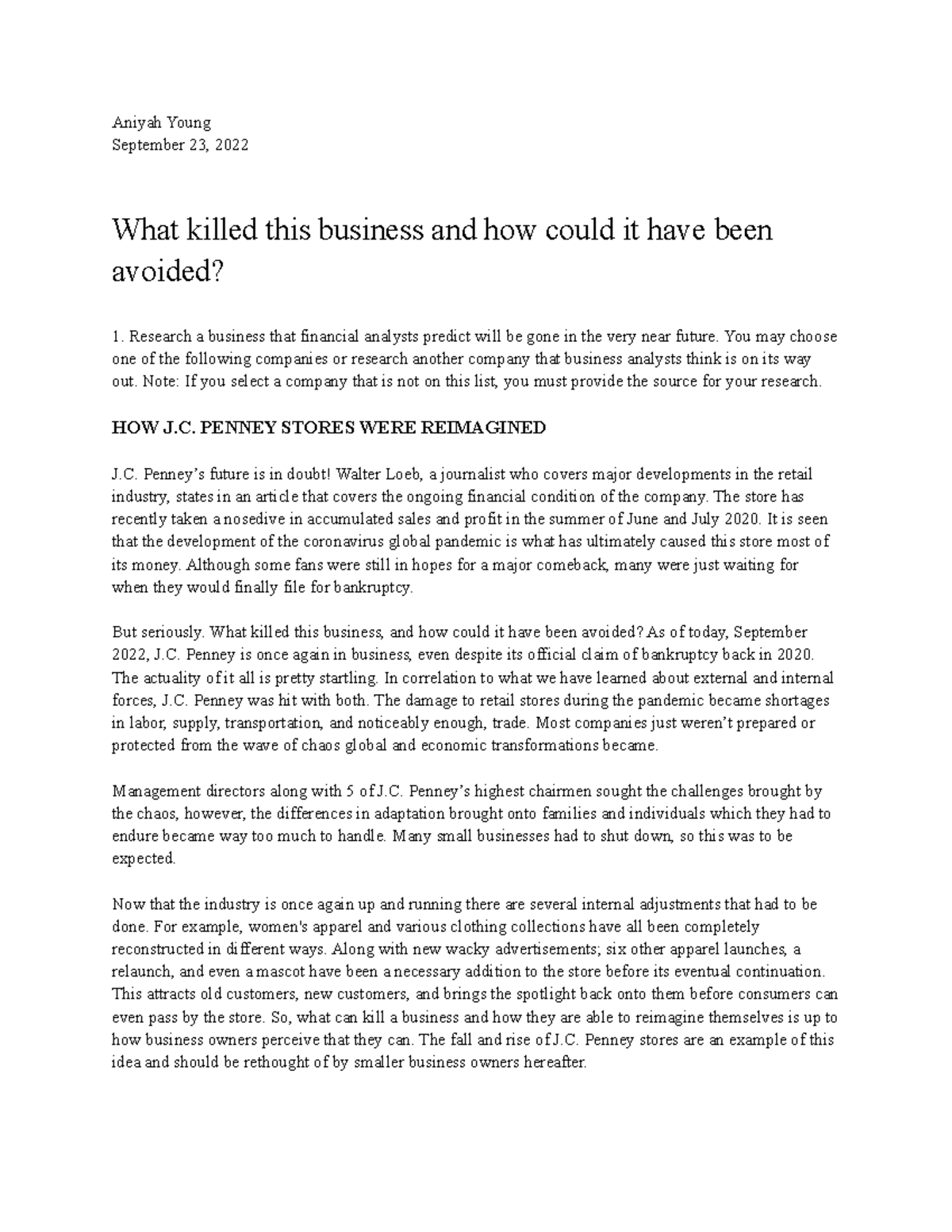 CH 1: The Rise and Fall of J. Penney Stores - Avoiding Business Failure ...