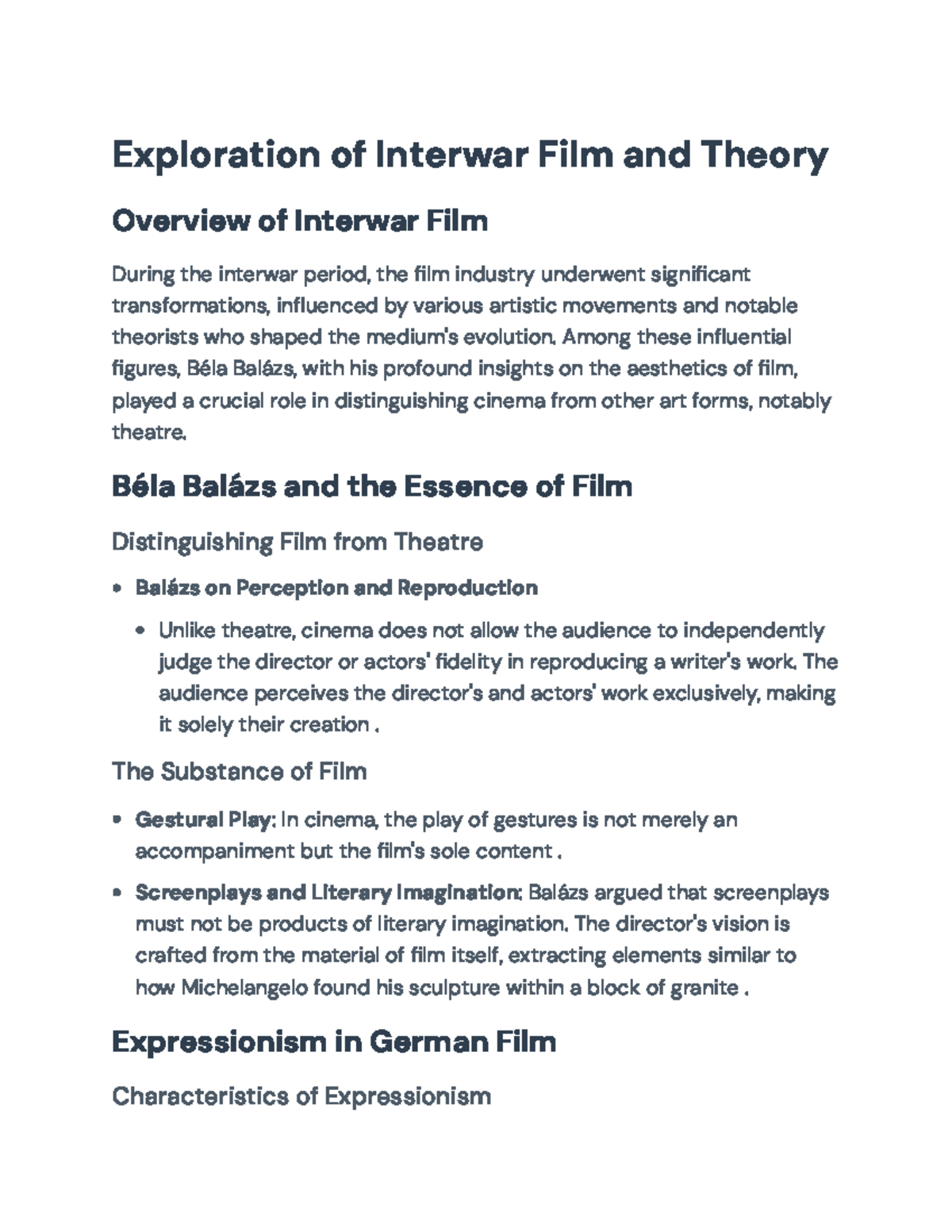 Exploration of Interwar Film Theory: Insights from Béla Balázs - Studocu