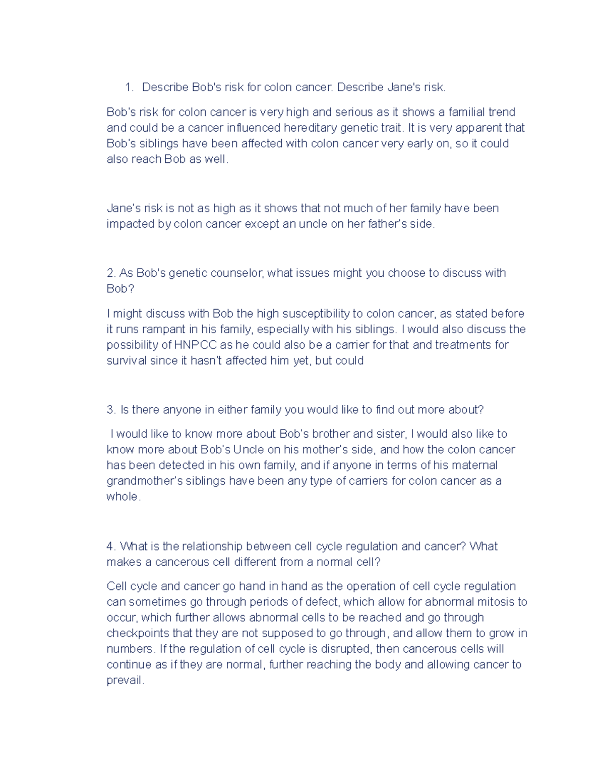 Pedigrees assignment (1) - Describe Bob's risk for colon cancer ...