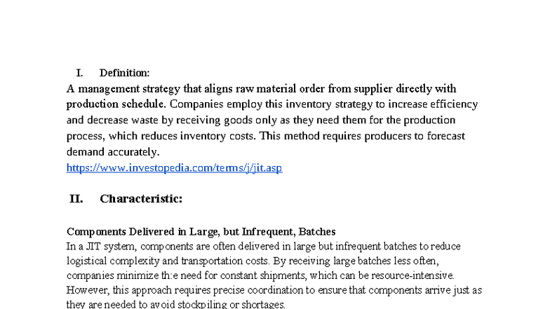 Just in Time (JIT) Inventory Management: Concepts and Practices - Studocu