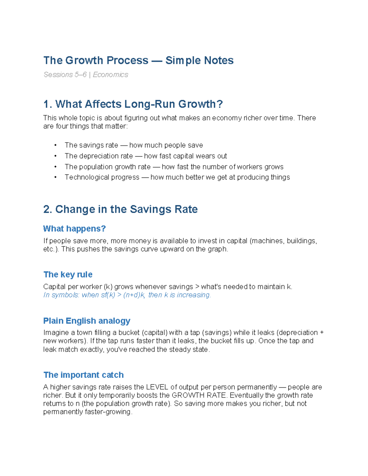 Growth Process Simple Notes: Factors Affecting Economic Growth - Studocu