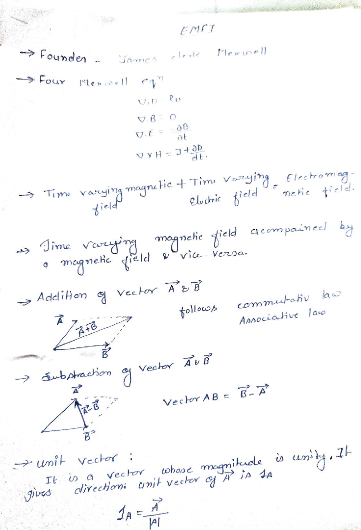 EMFT CH1 Short Notes: Understanding Magnetic Fields and Vectors - Studocu