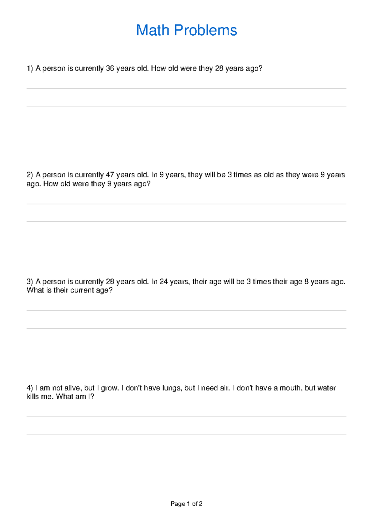 MATH WORD Problems (32): Age & Logic Challenges - Studocu