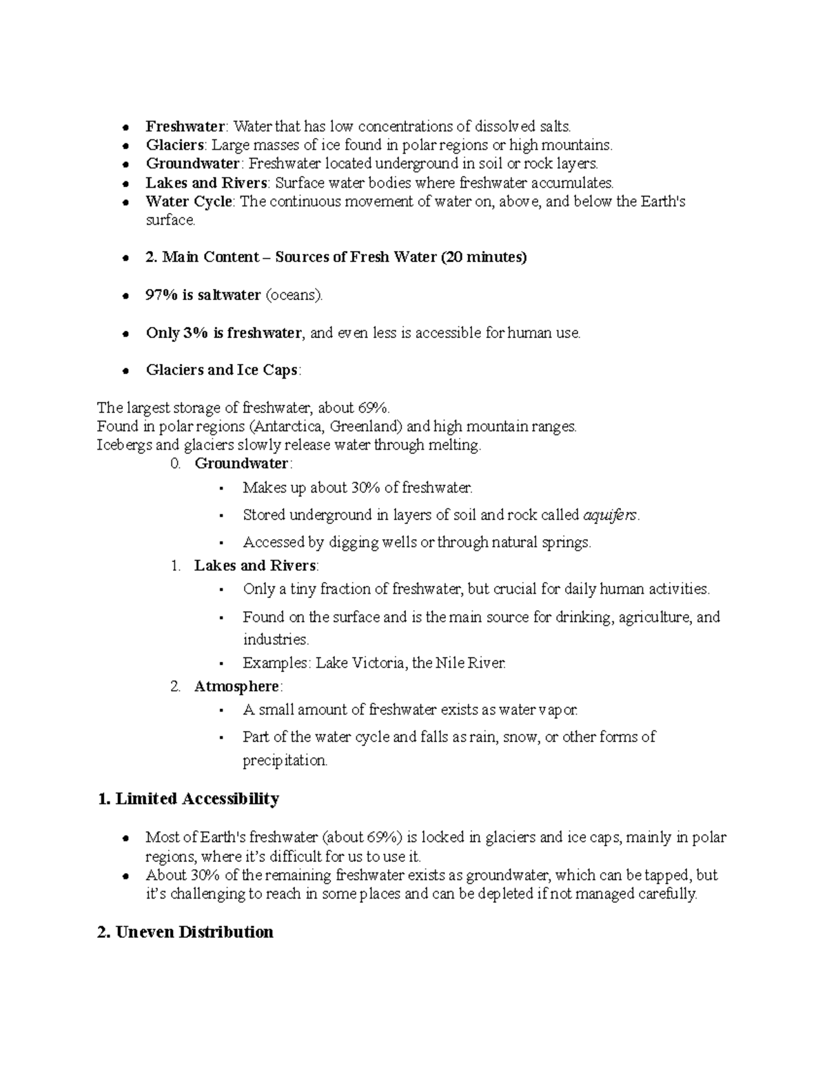G9 notes on water resources: Understanding freshwater sources and ...