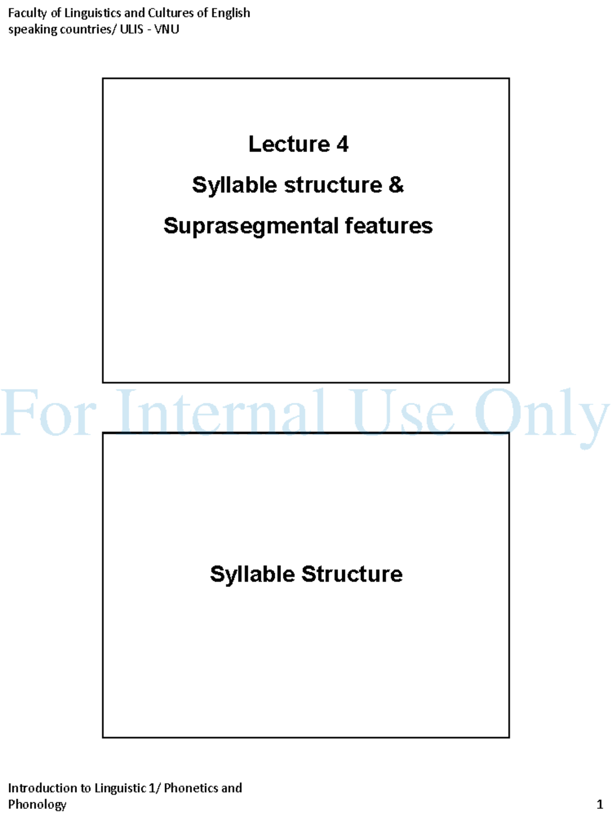 Lecture 4 Phonology: Syllable Structure & Suprasegmental Features 2021 ...