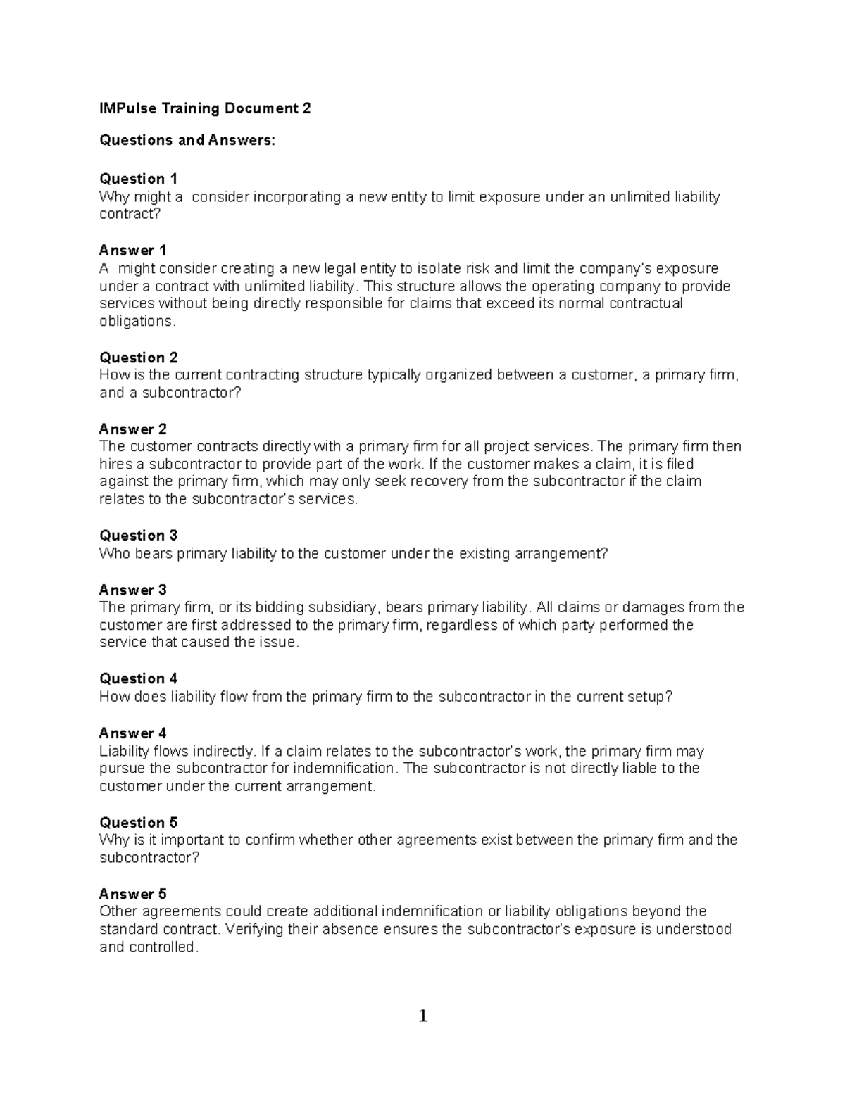 IMPulse Training Document 2: Liability Management Q&A Guide - Studocu
