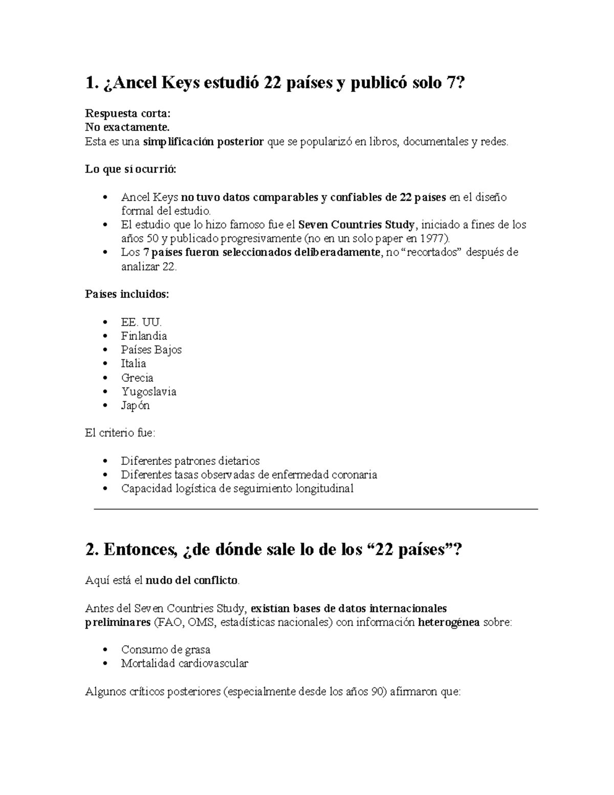 Análisis Crítico del Seven Countries Study: Ancel Keys y su Impacto ...