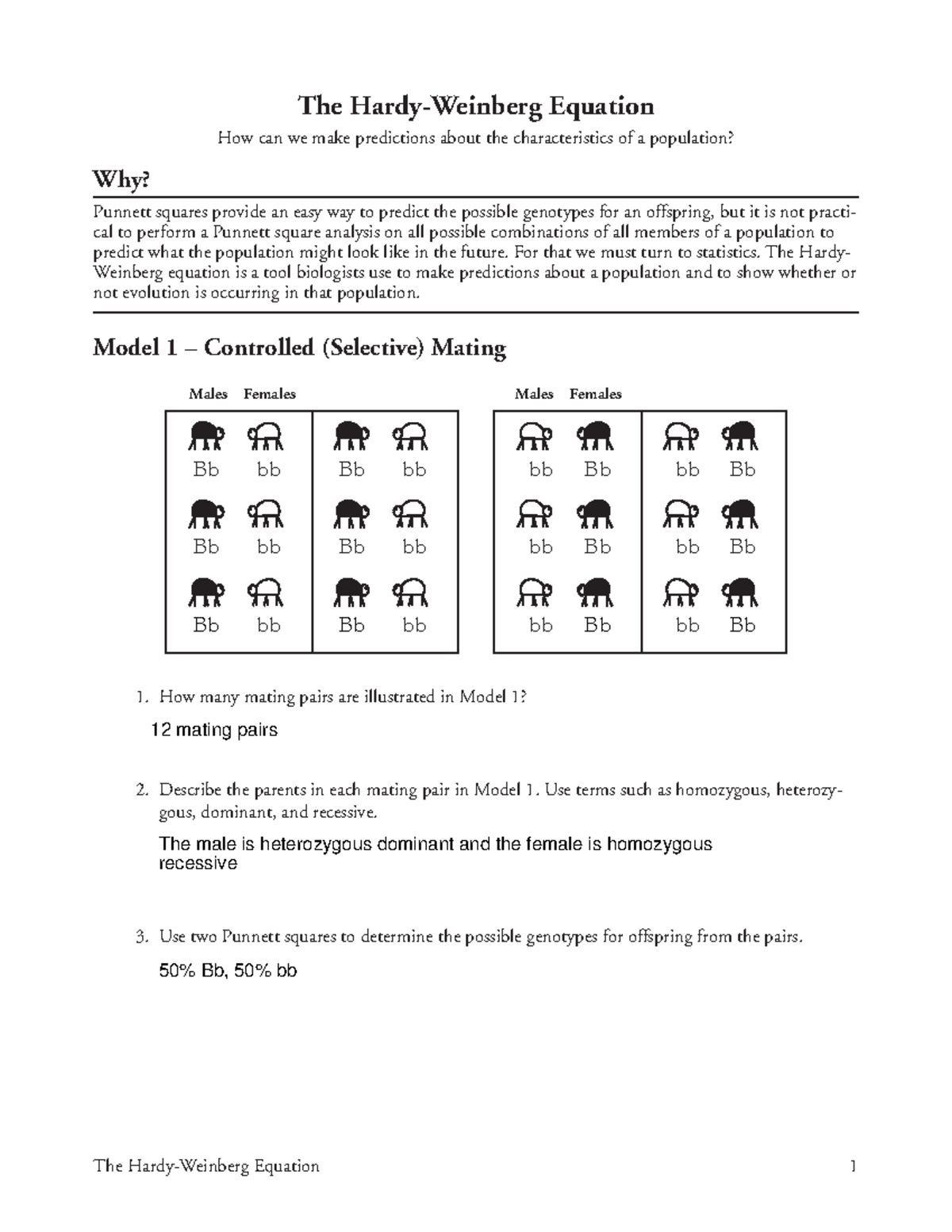 The Hardy-Weinberg Equation Worksheet - AP - The Equation How can we ...