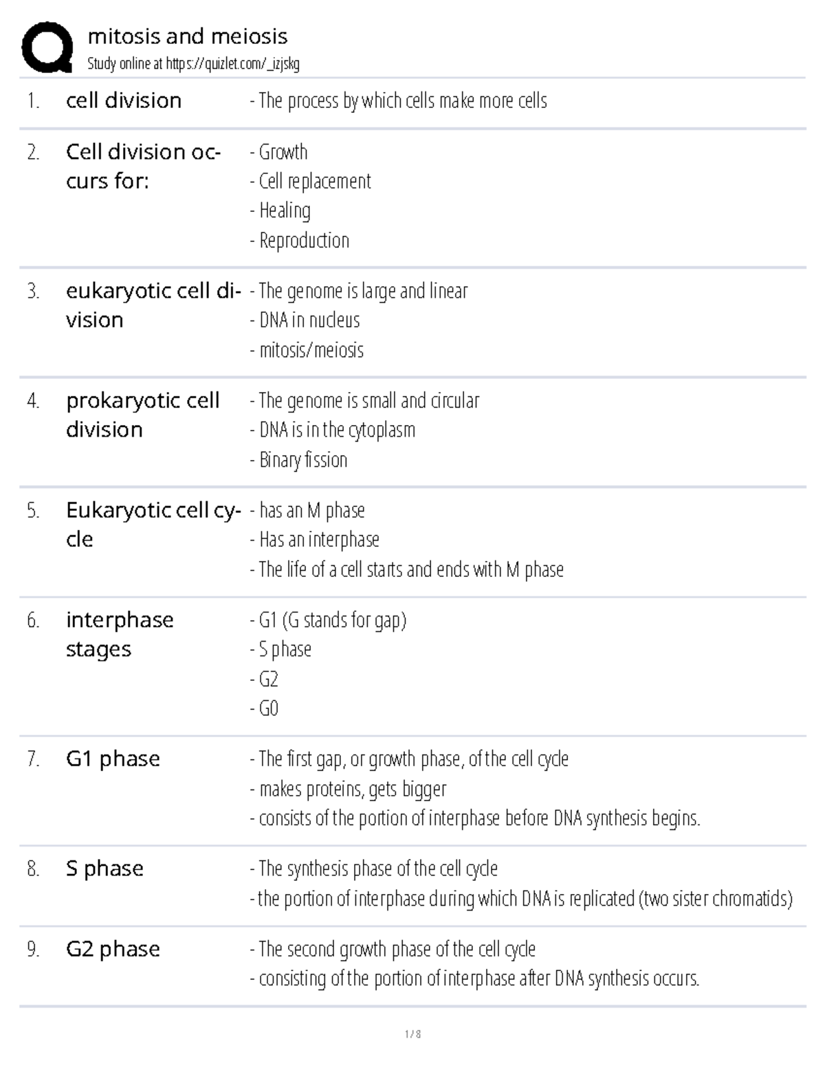 Mitosis and Meiosis Study Guide for Biology 101 - Studocu