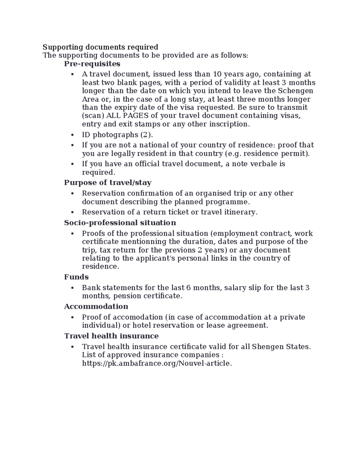 France Visa Requirement: Essential Supporting Documents List - Studocu