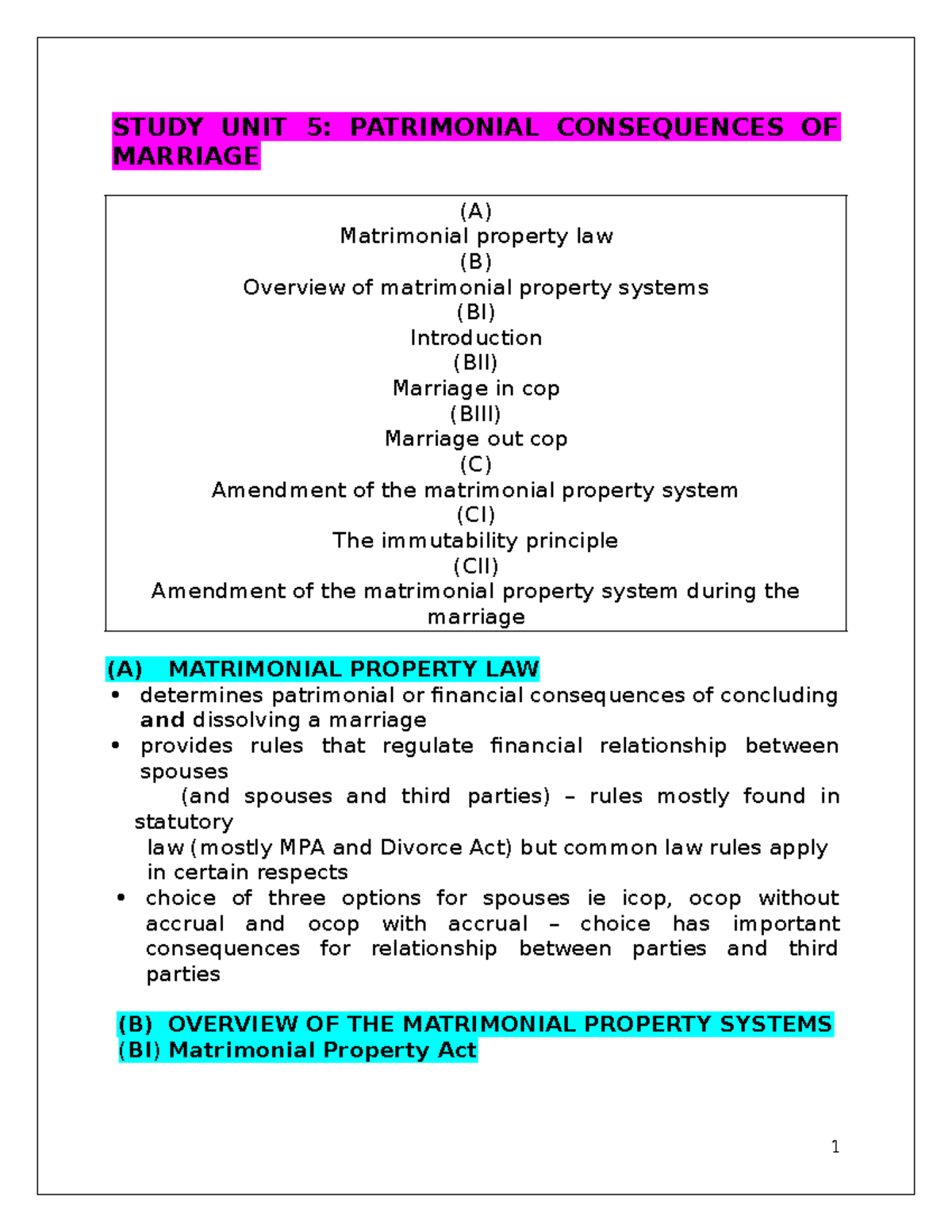 MATRIMONIAL PROPERTY LAW (LAW 101): Financial Implications & Systems ...