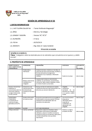 Sesión DE Ciencia Y Tecnología LA Planta - SESIÓN DE APRENDIZAJE I. DATOS GENERALES I.: 20205 ...
