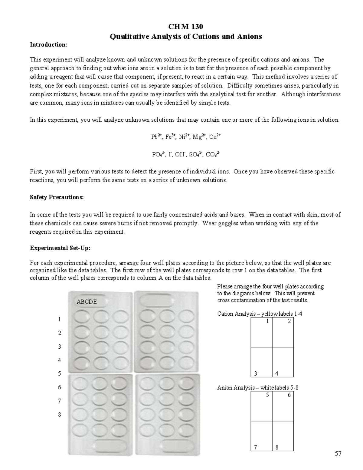 Lab 8 CHM130LL Qualitative Analysis of Cations & Anions - Studocu