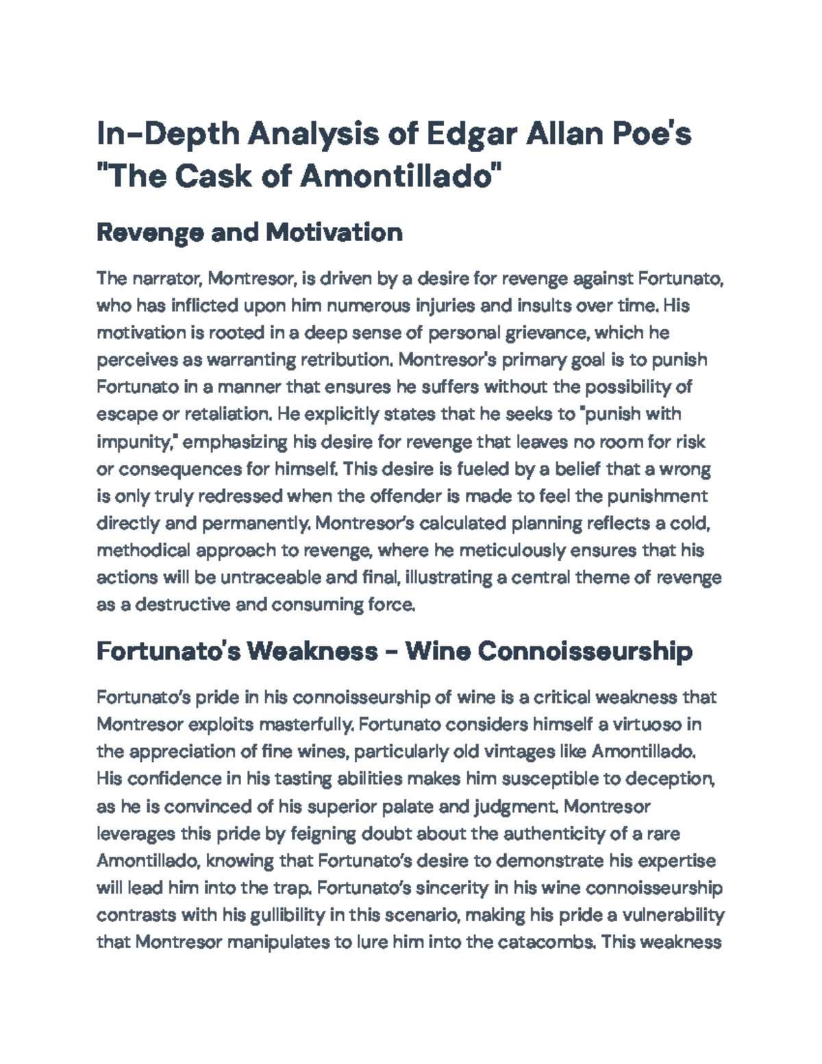 In-Depth Analysis of "The Cask of Amontillado" (ENG 101) - Studocu