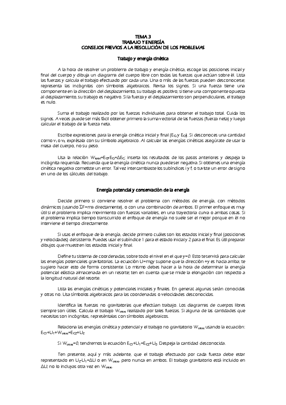 TEMA 3 2526: Trabajo y Energía - Consejos para Resolver Problemas - Studocu