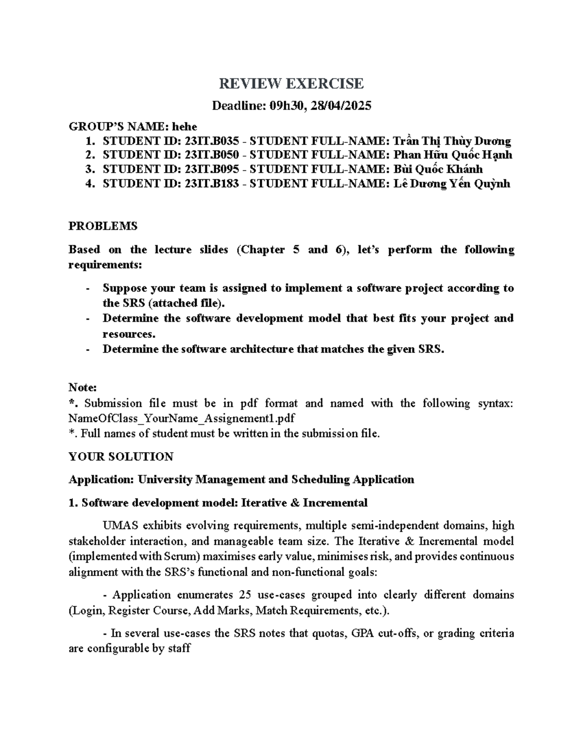 23GITB Software Development Model & Architecture Review Exercise - Studocu