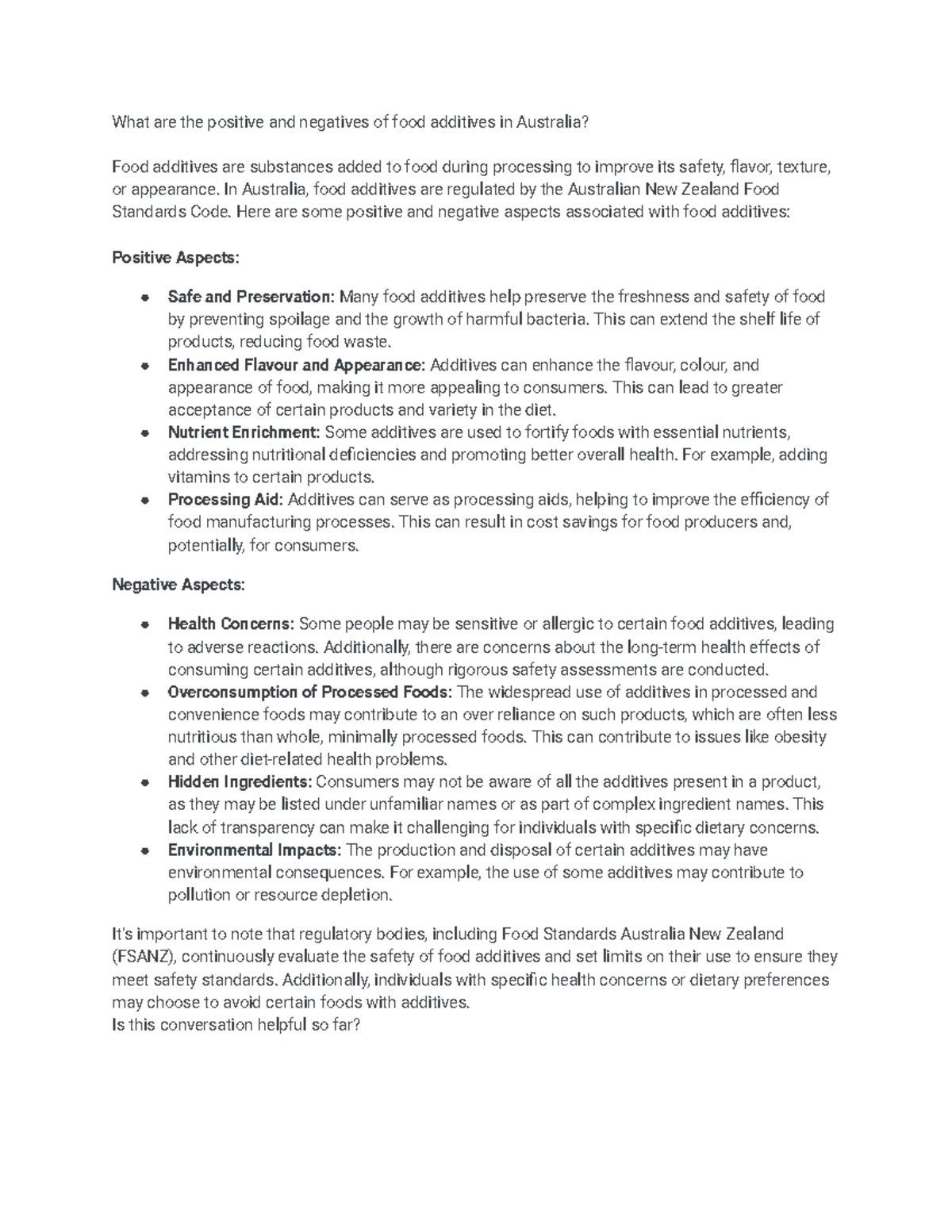 The Pros and Cons of Food Additives in Australia: An Analysis - Studocu
