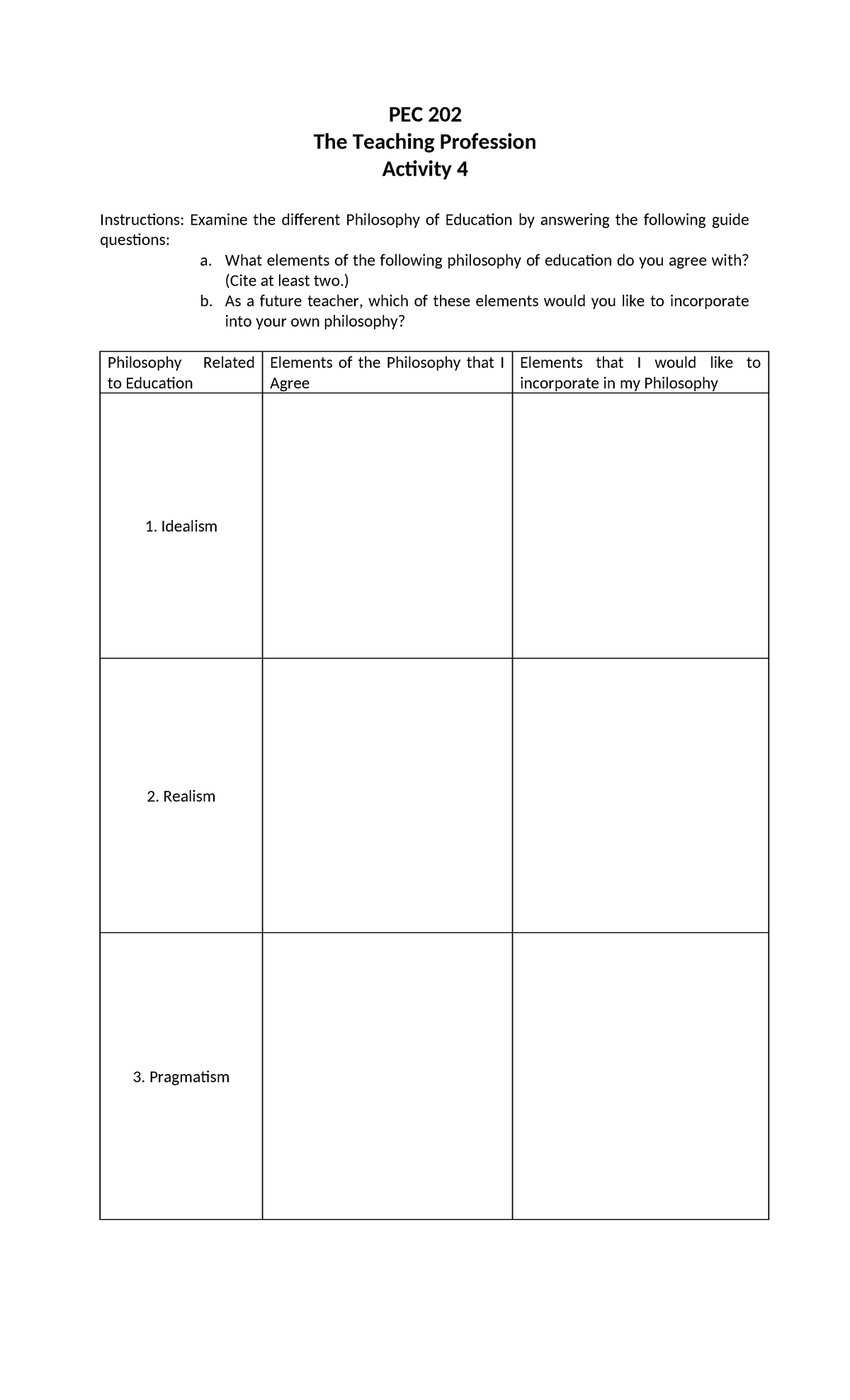 Activity 4 - Llhs - PEC 202 The Teaching Profession Activity 4 ...