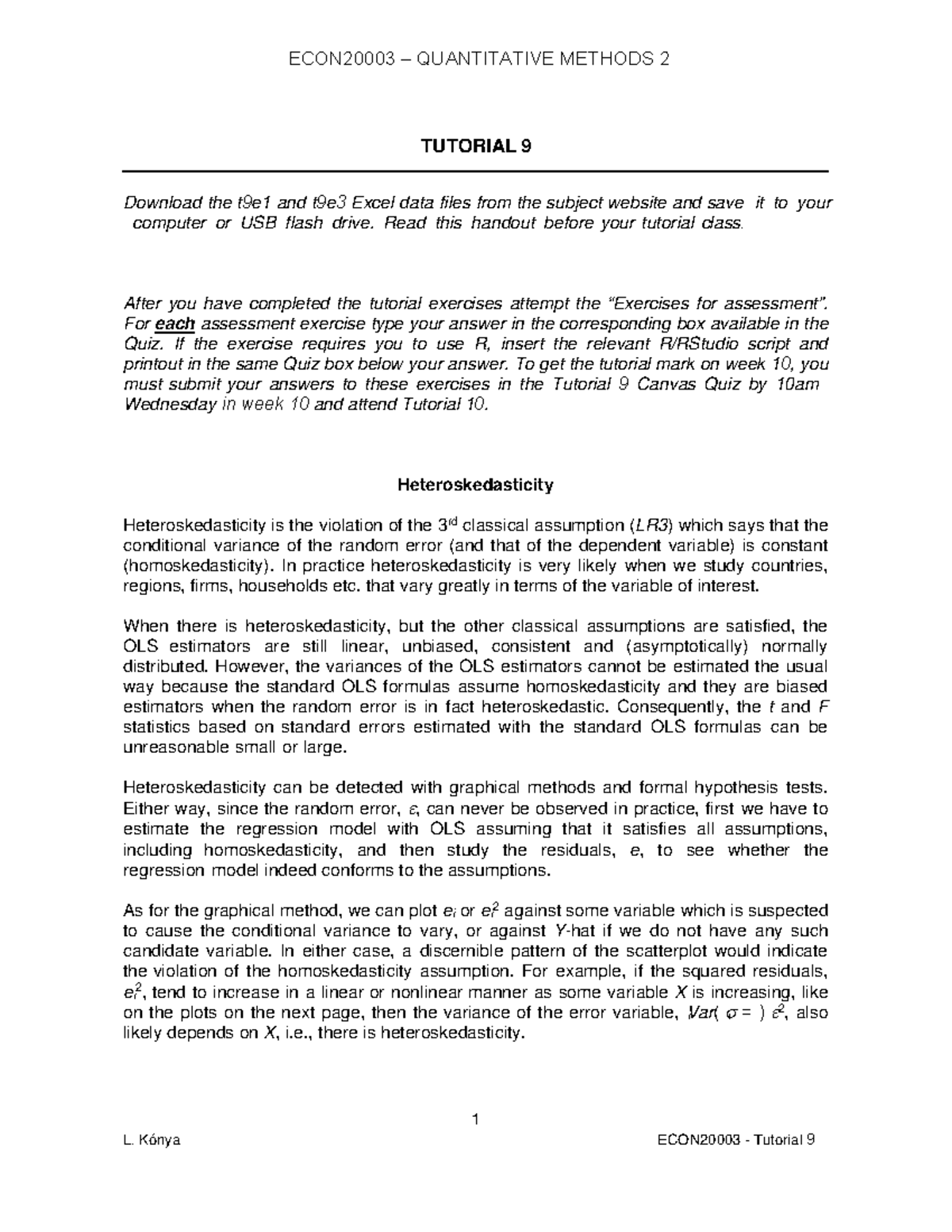 QUANTITATIVE METHODS 2 TUTORIAL 9: Heteroskedasticity Analysis and ...