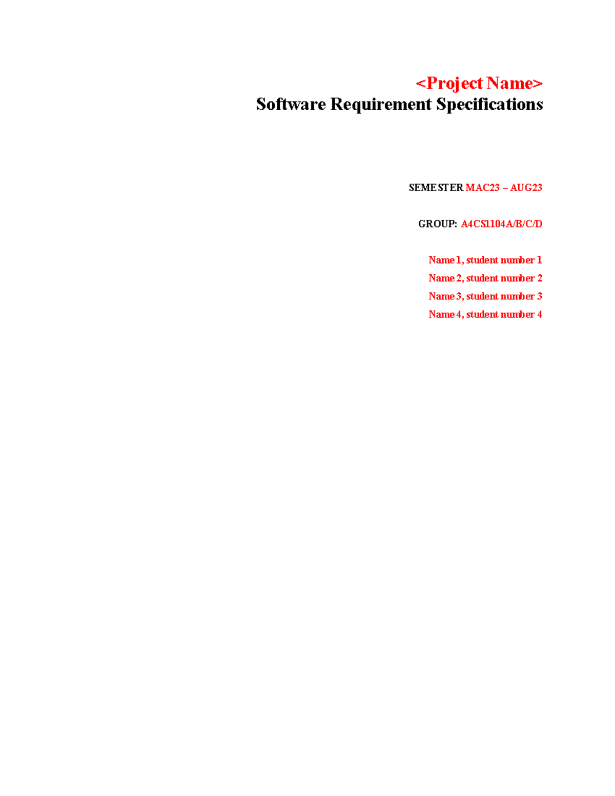SRS Document for Group Project A4CS1104A/B/C/D - SEM MAC23-AUG - Studocu