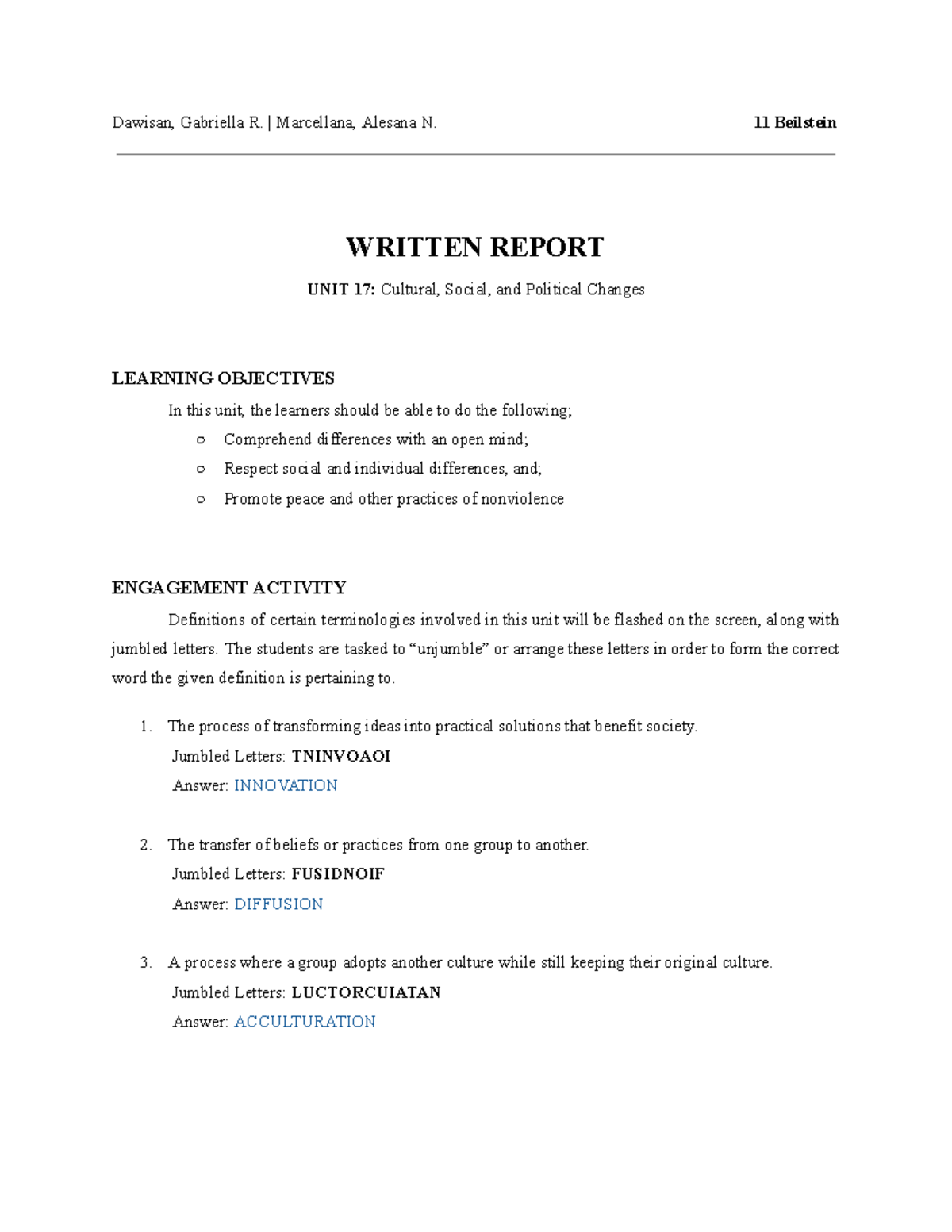 UCSP: Written Report on Cultural, Social, and Political Changes - Studocu