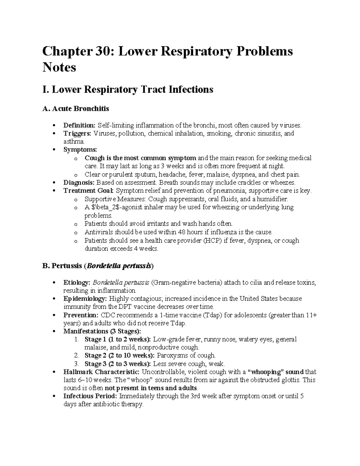 Chapter 30: Notes on Lower Respiratory Problems and Infections - Studocu