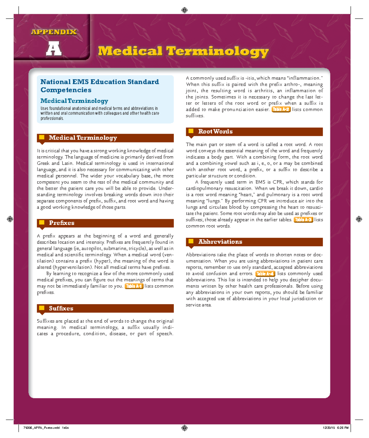 Medical Terminology Overview - National EMS Education Standards - Studocu