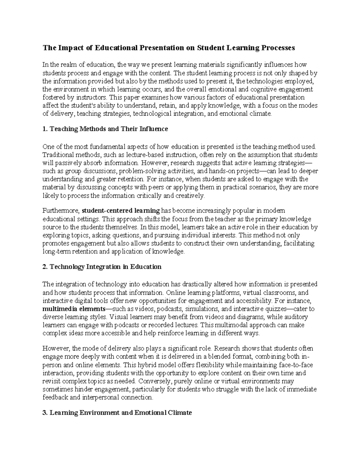 The Impact of Educational Presentation - The student learning process ...