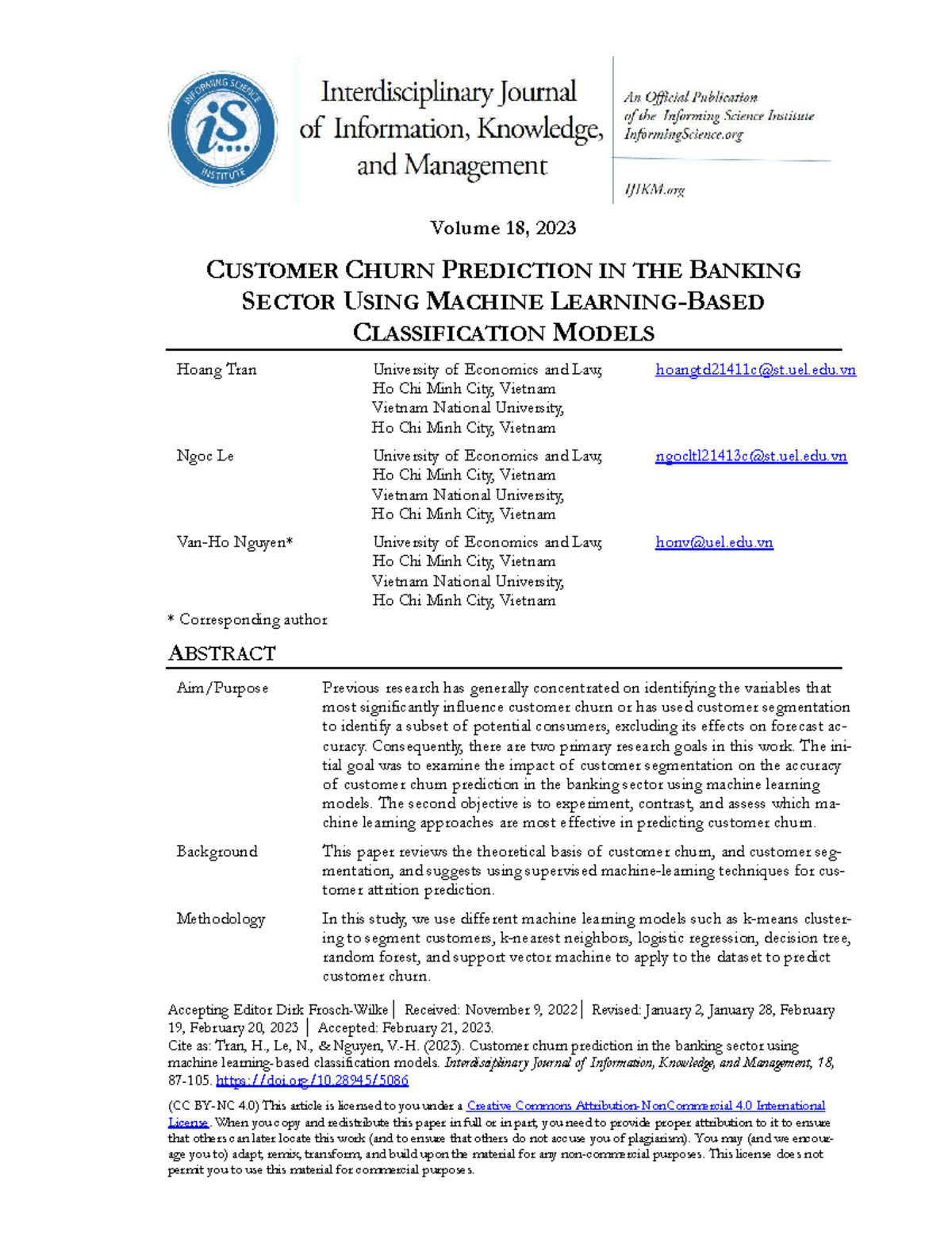 Customer Churn Prediction in Banking Sector Using ML Models (CC 4.0 ...