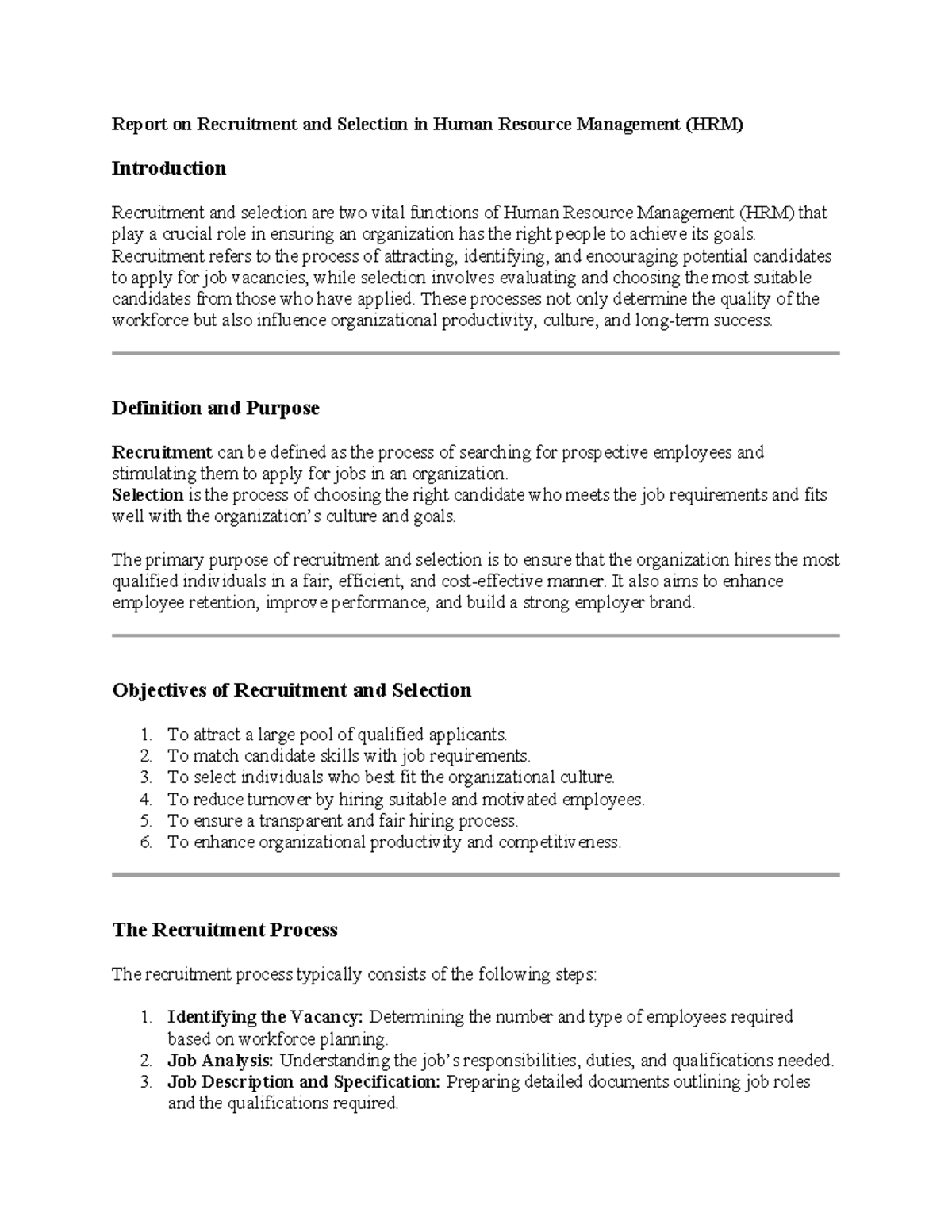 HRM 101: Report on Recruitment & Selection Processes - Studocu