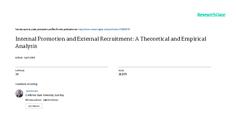 Internal Promotion vs. External Recruitment: A Theoretical & Empirical ...