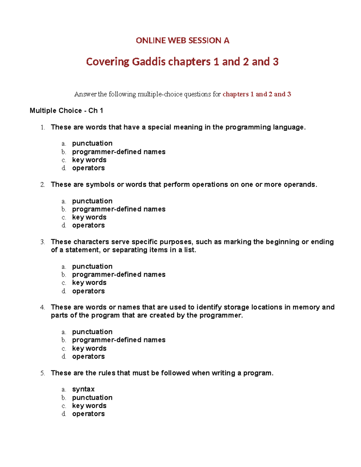 Java Programming Common Errors & MC Questions - Chapters 1-3 - Studocu