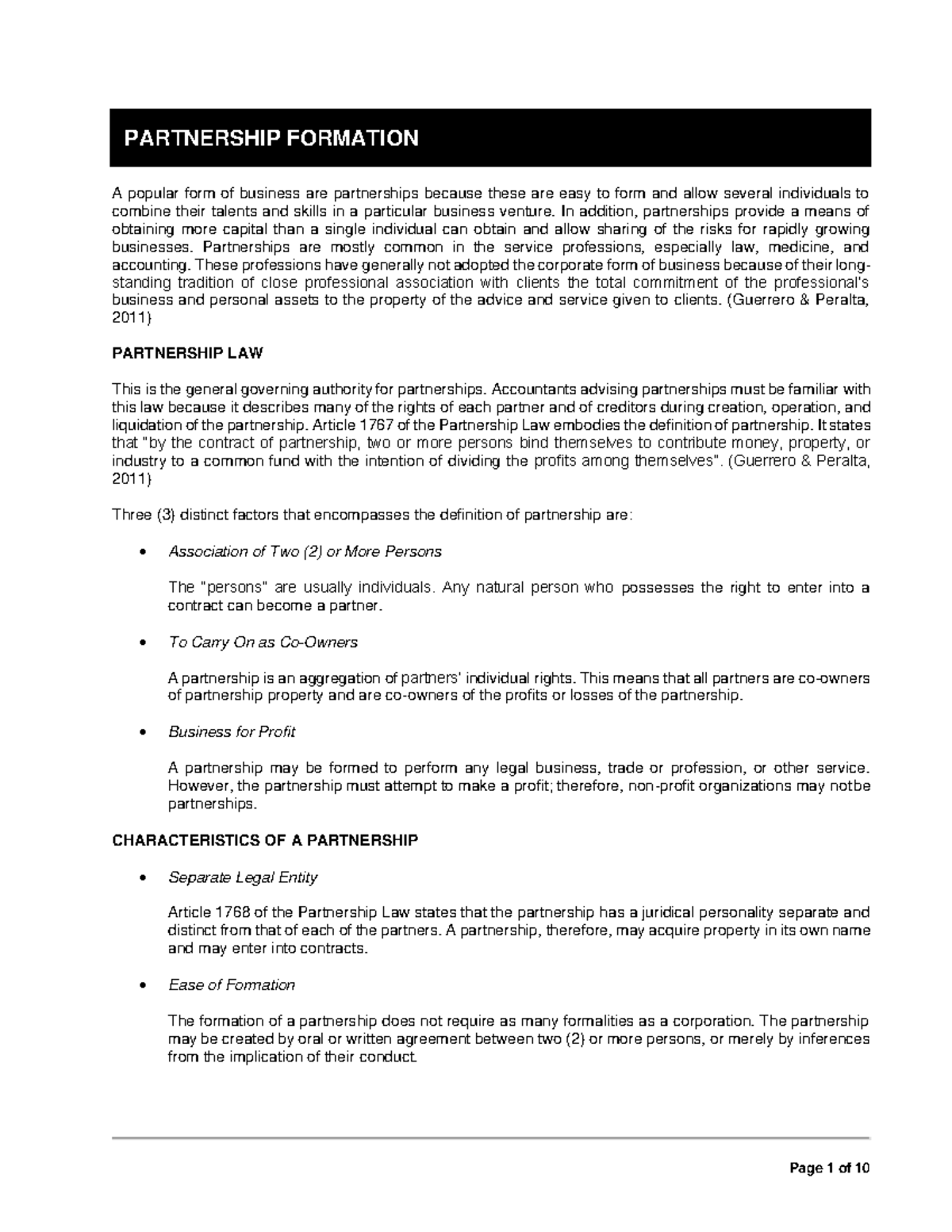 CFAS05 - Partnership Formation - A popular form of business are ...