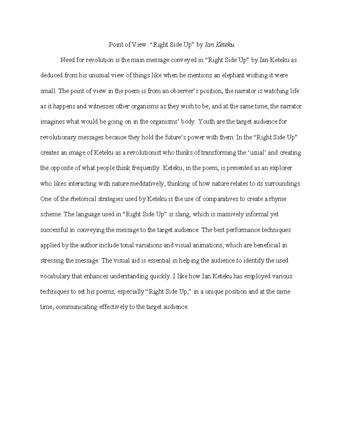 Analysis of "Right Side Up" by Ian Keteku: A Revolutionary Perspective ...