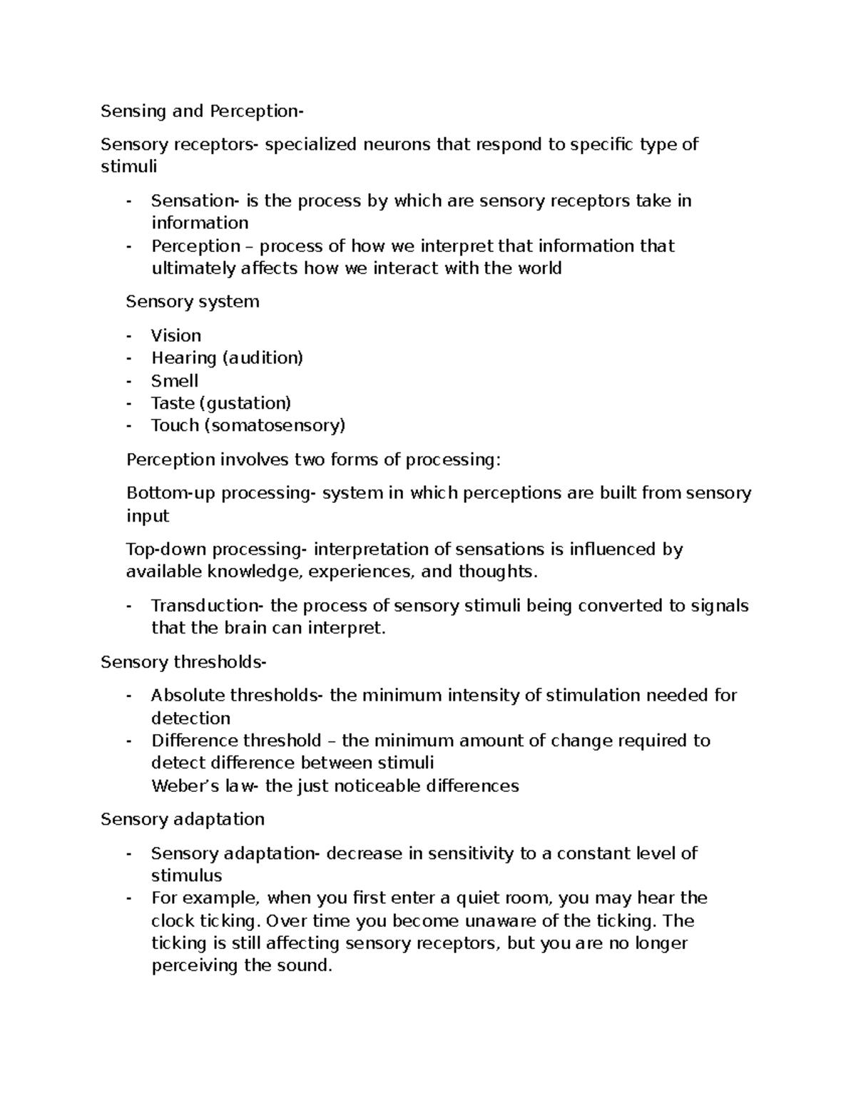 Sensation, Perception, and Learning: Key Concepts (PSY 101) - Studocu