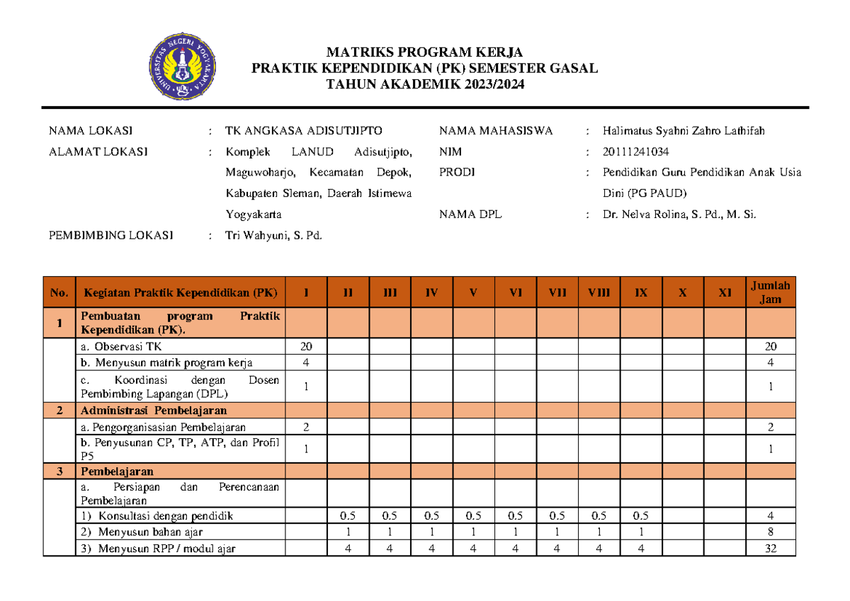 Matriks Program Kerja Praktik Kependidikan (PK) Semester Gasal 2023 ...