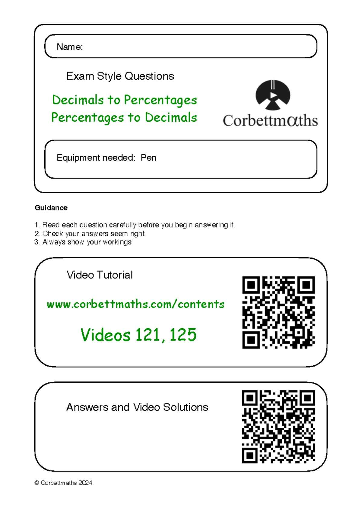 Exam Style Questions: Decimals to Percentages (Math 101) - Studocu