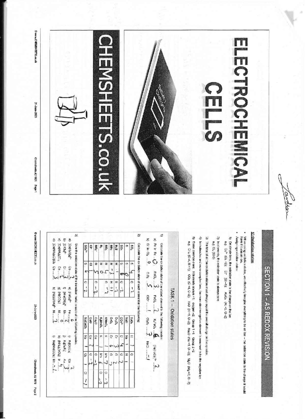 Chem22 - Redox Reactions and Electrochemical Cells Revision Notes - Studocu