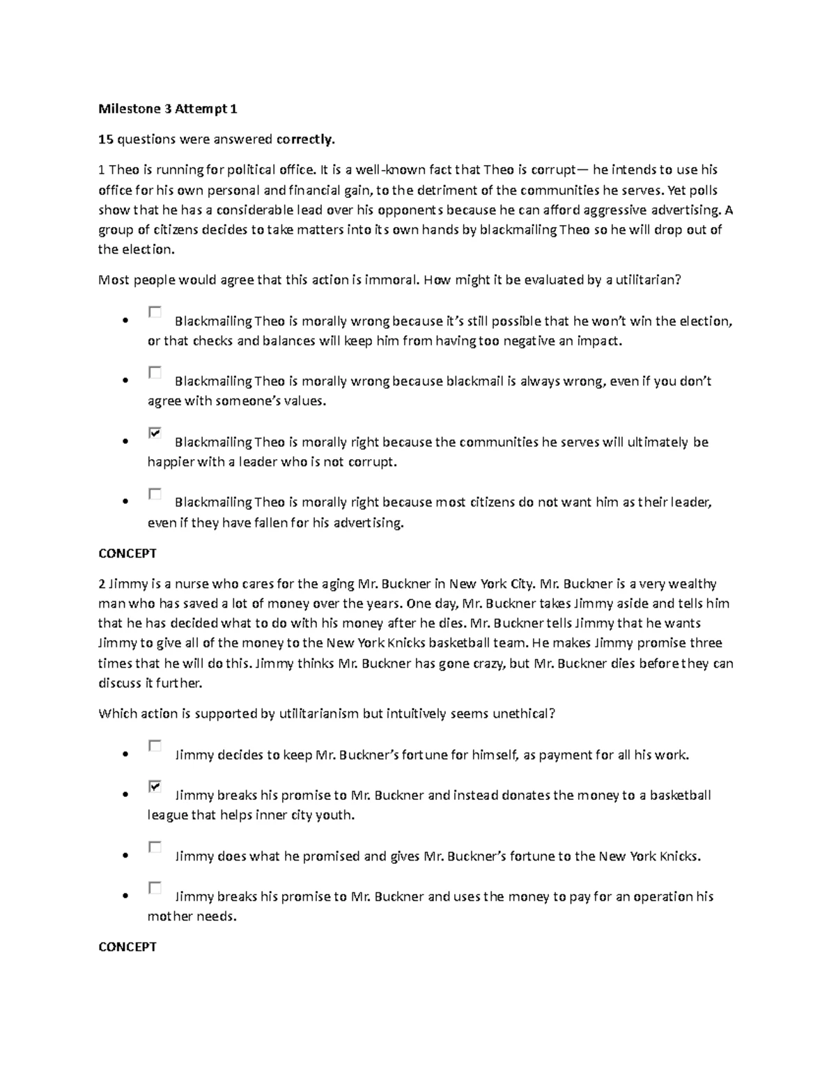 FInal Milestone - practice test - 23 questions were answered correctly ...