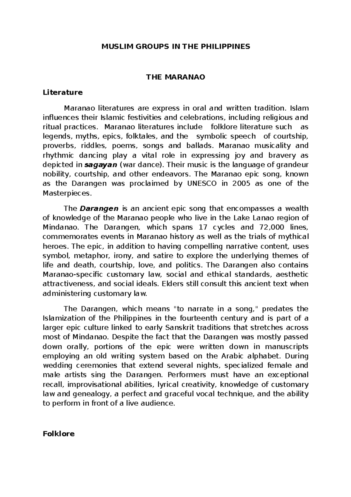 THE MARANAO: traditions, folklore, literature, dances and Festivities ...