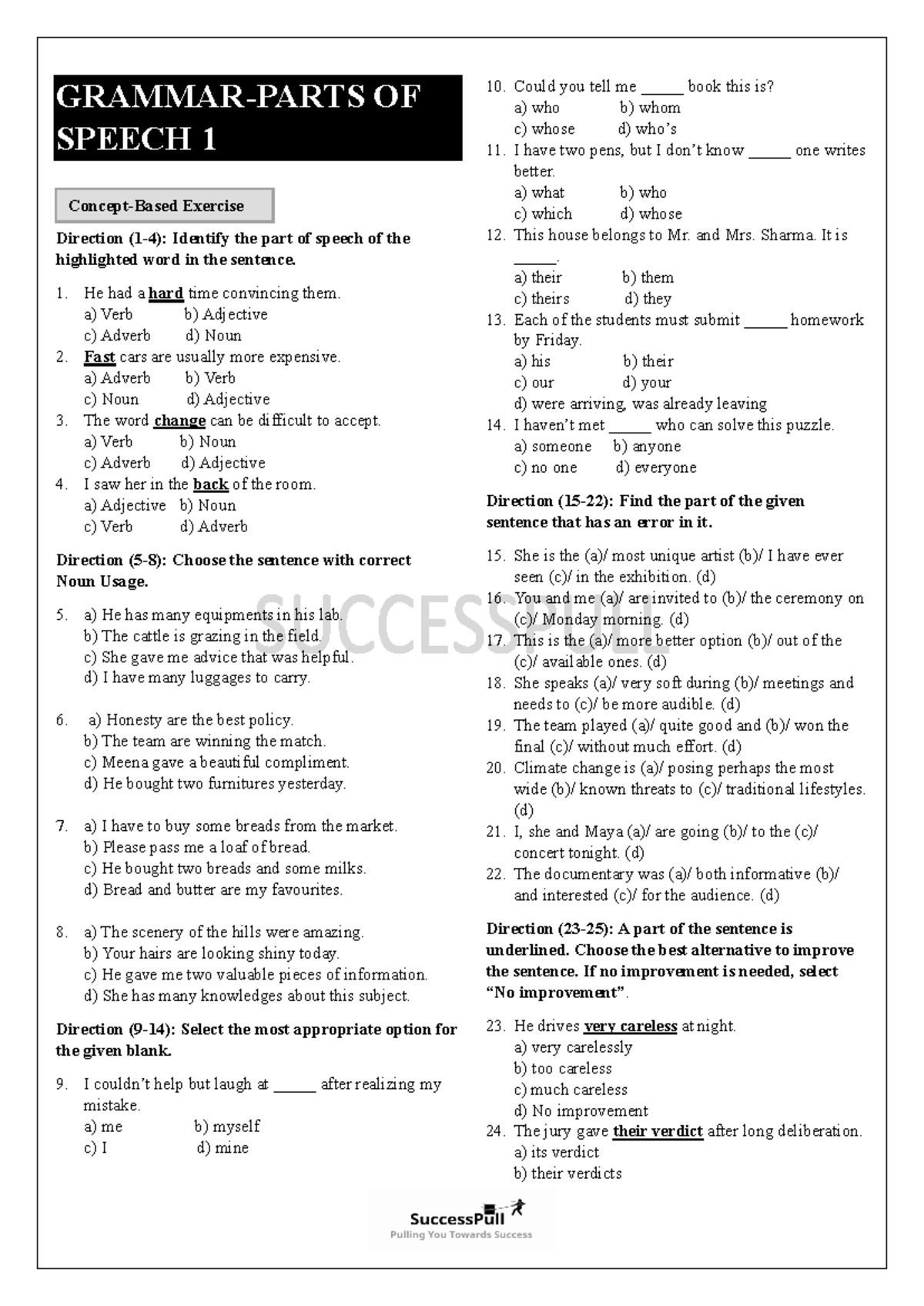 Parts of Speech 1 - Exercise Directions and Error Identification - Studocu