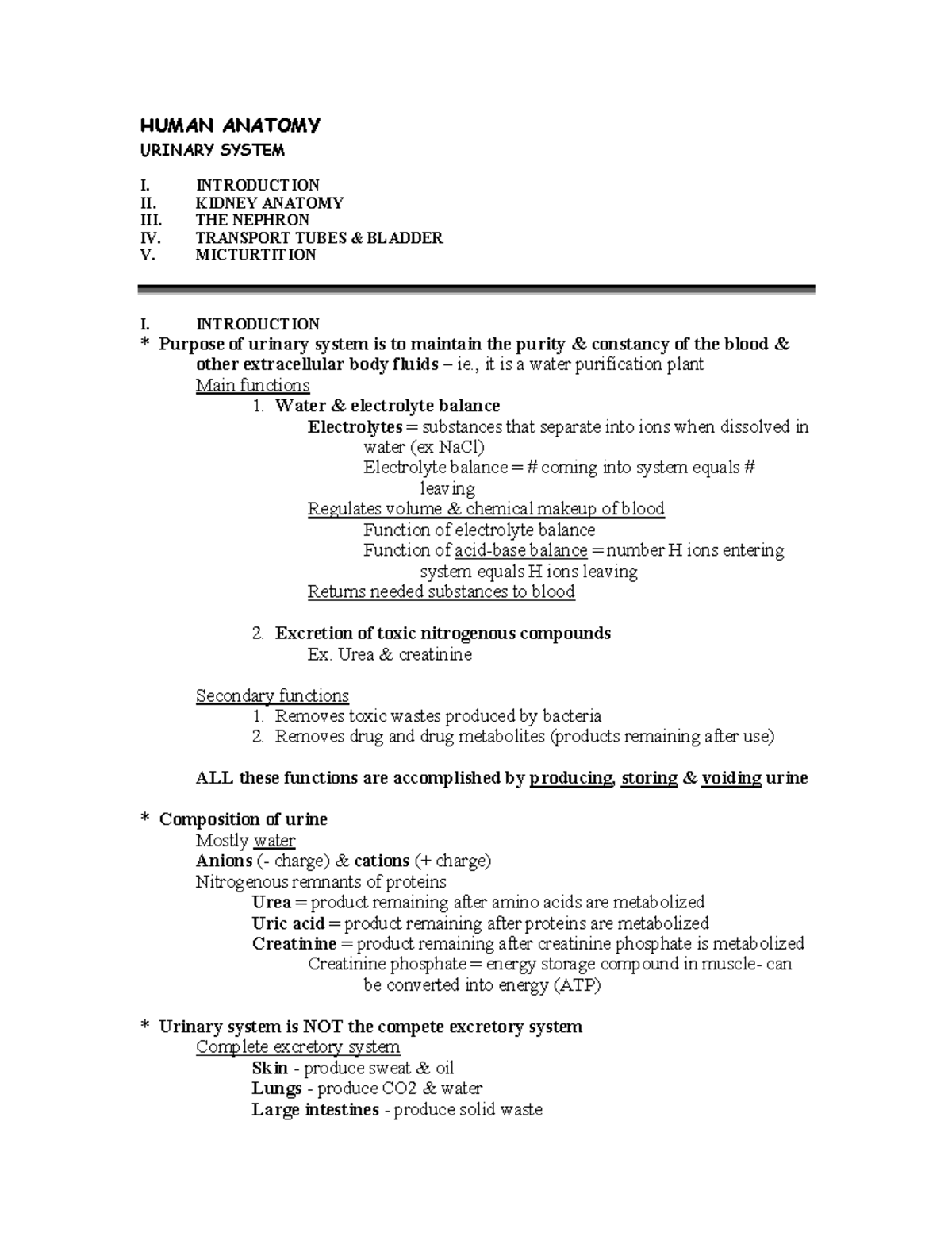 Human Anatomy: Urinary System Overview (Course Code: ANAT101) - HUMAN ...